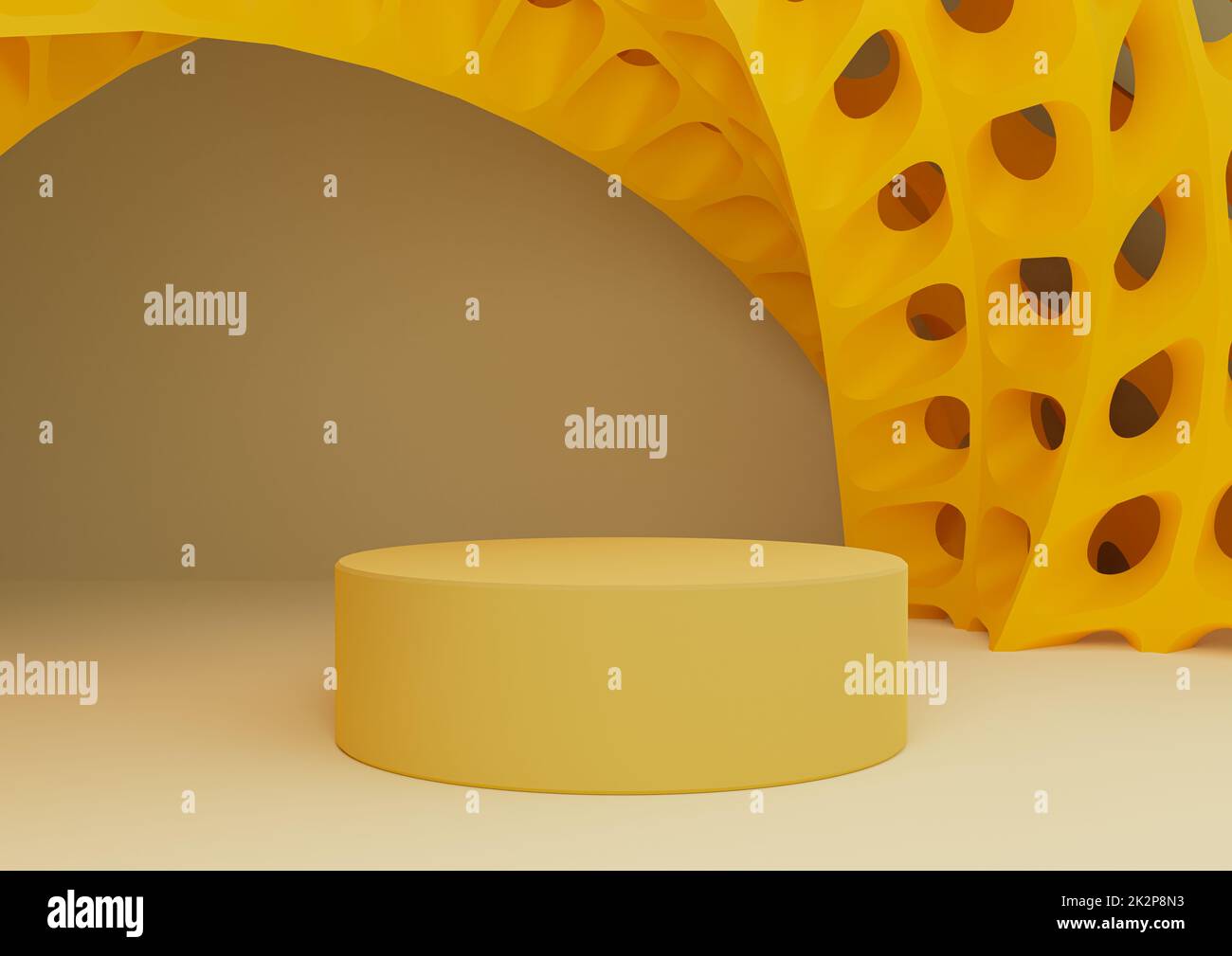 Warm, light, bright, pastel yellow 3D rendering product display with ...