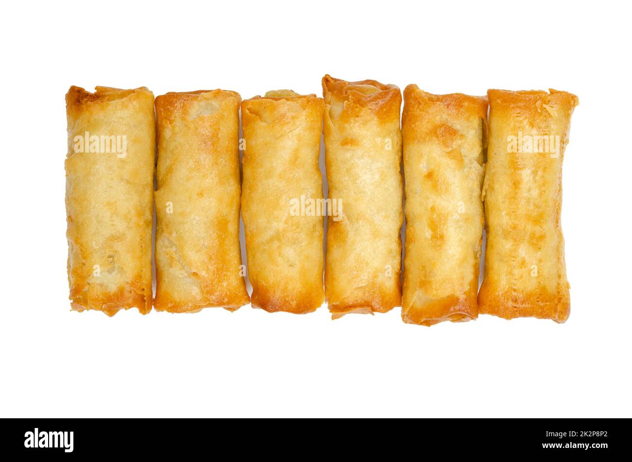 Group of mini spring rolls, ready to eat, in a row, from above Stock ...