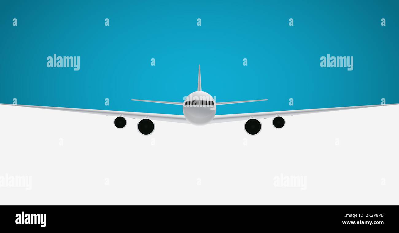 Realistic model of a civil aircraft on a white and blue background with ...