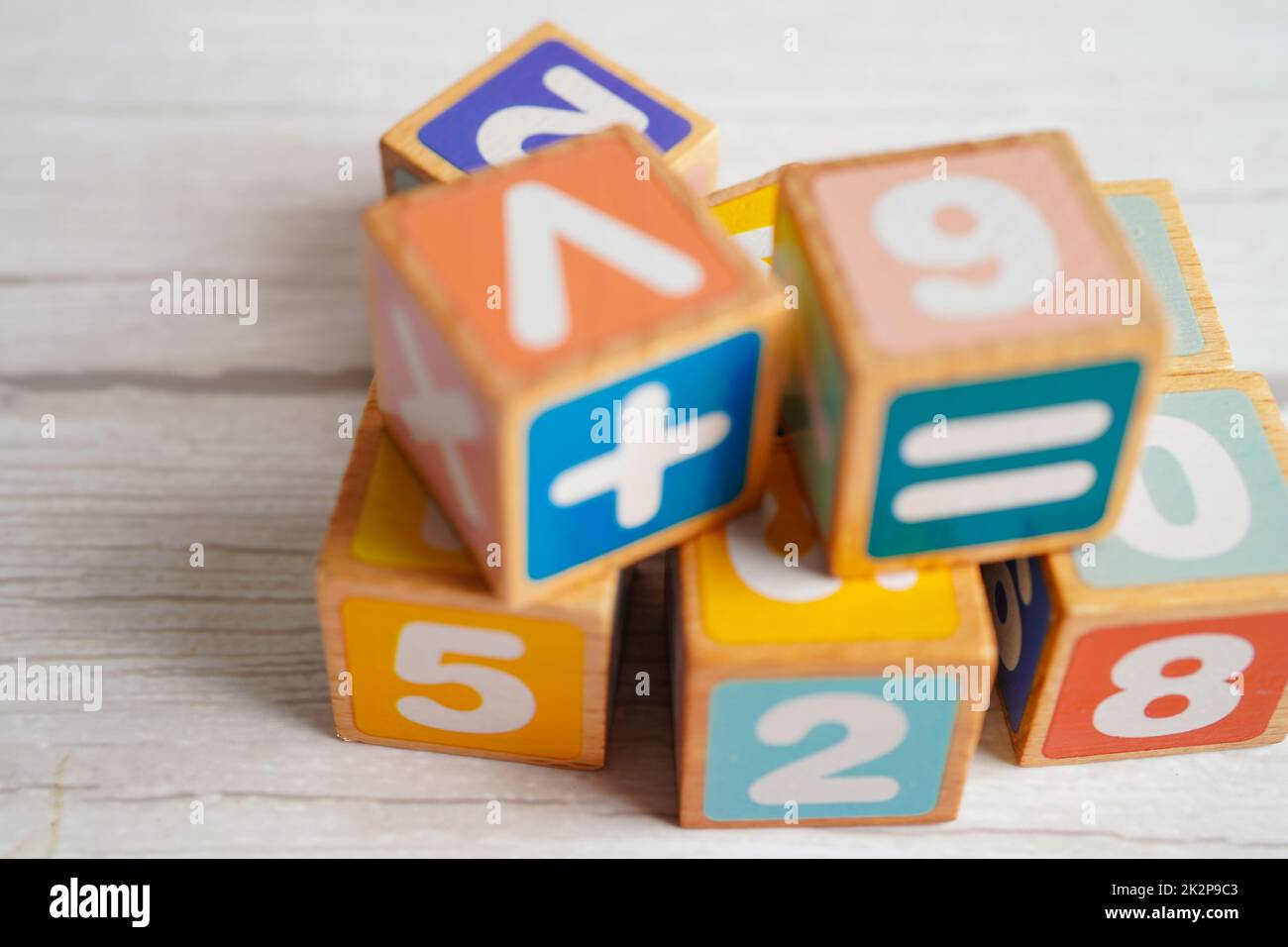 Number wood block cubes for learning Mathematic, education math concept ...