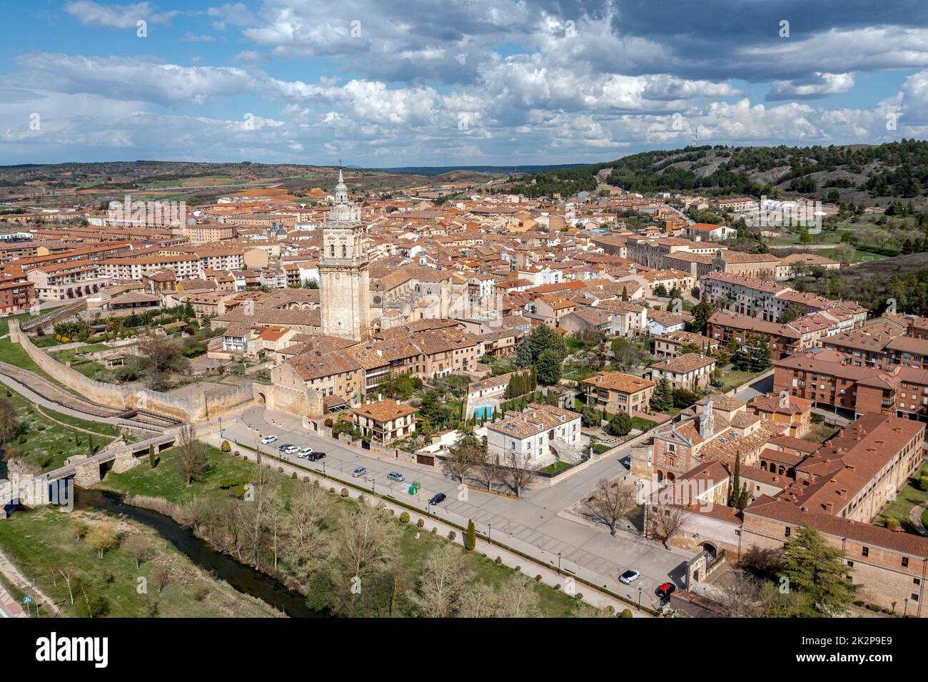 City skyline with the historic cathedral of Burgo de Osma, Spain Stock ...