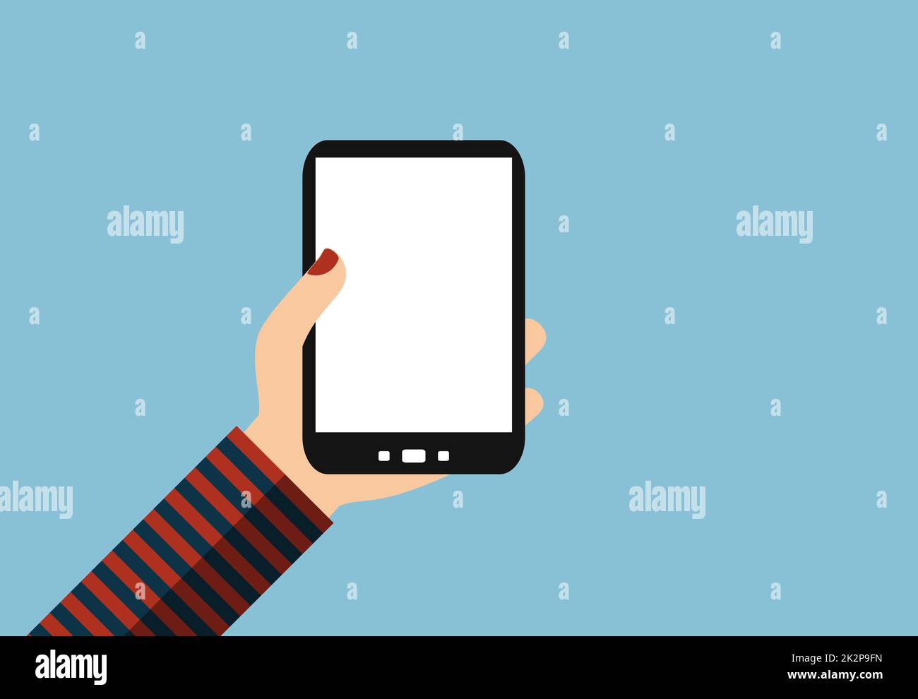 Woman holding Smartphone: Blank white screen - Flat Design Stock Photo ...