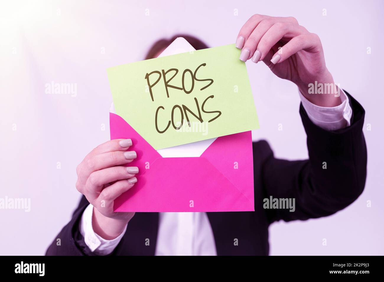 Text caption presenting Pros Cons. Concept meaning The favorable and ...