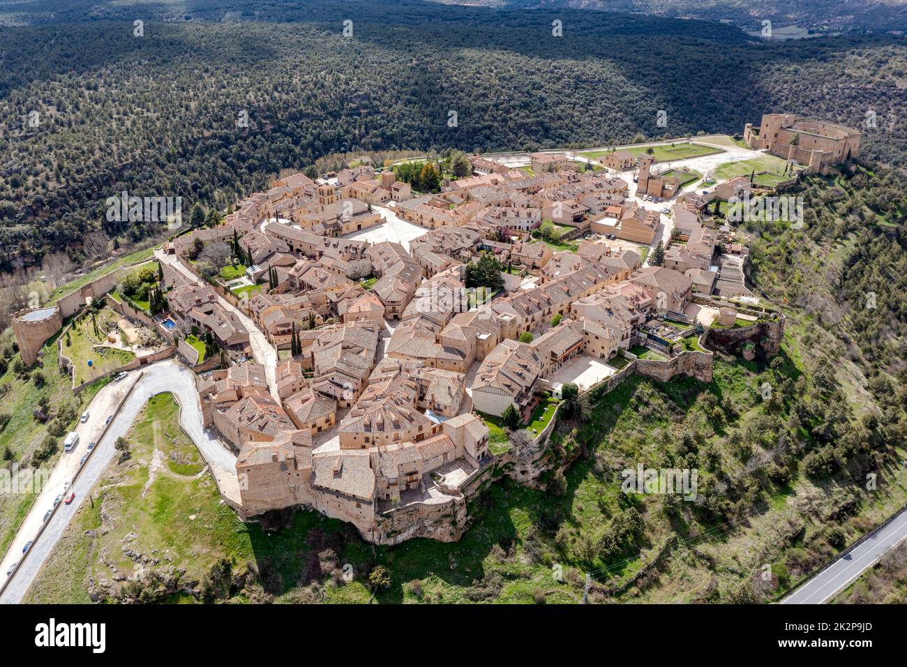 View of the medieval town of Pedraza and its castle in the province of ...