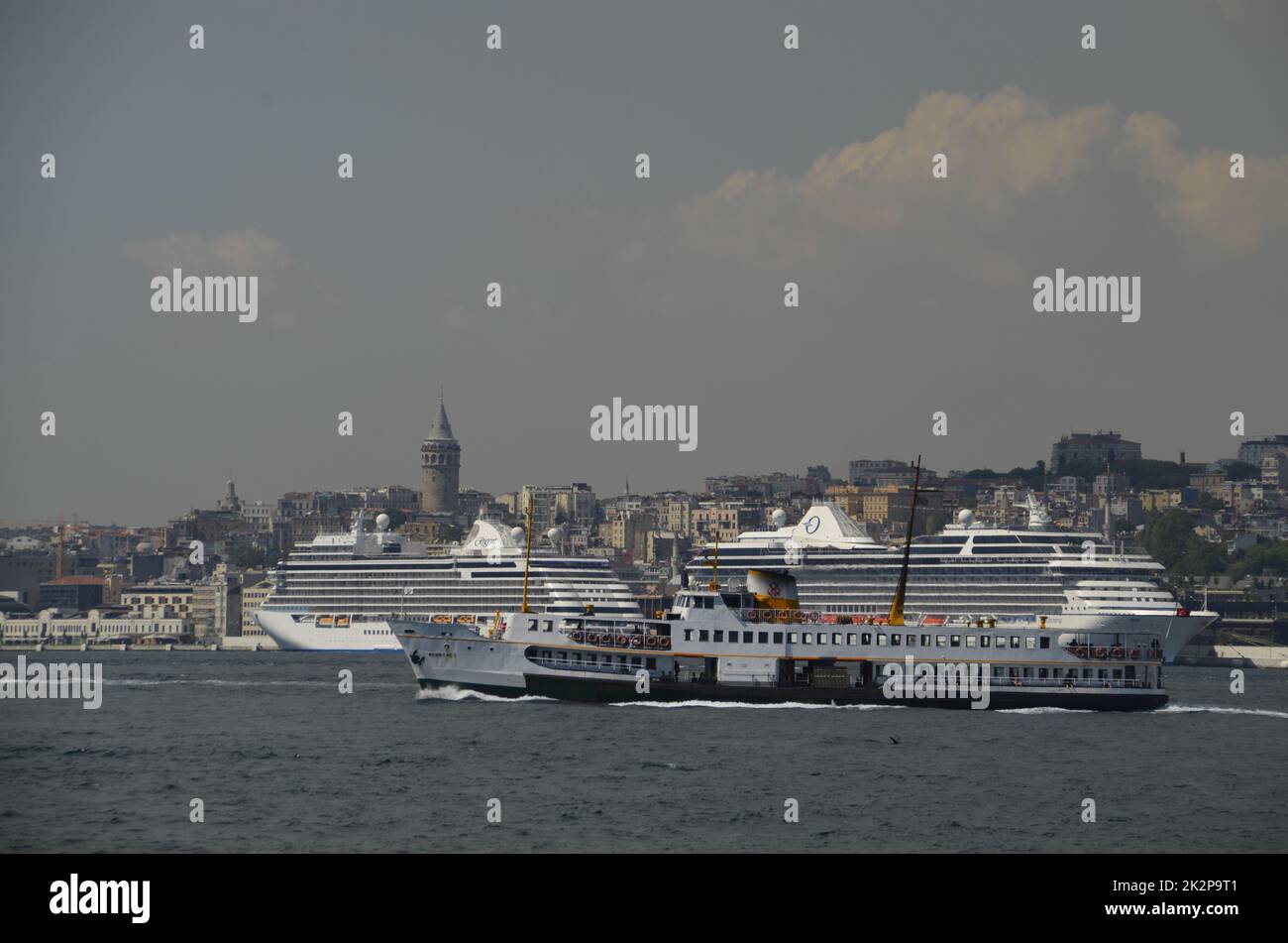 Galataport, Cruise ships, Ferry, Bosphorus and sky. Istanbul Turkey ...