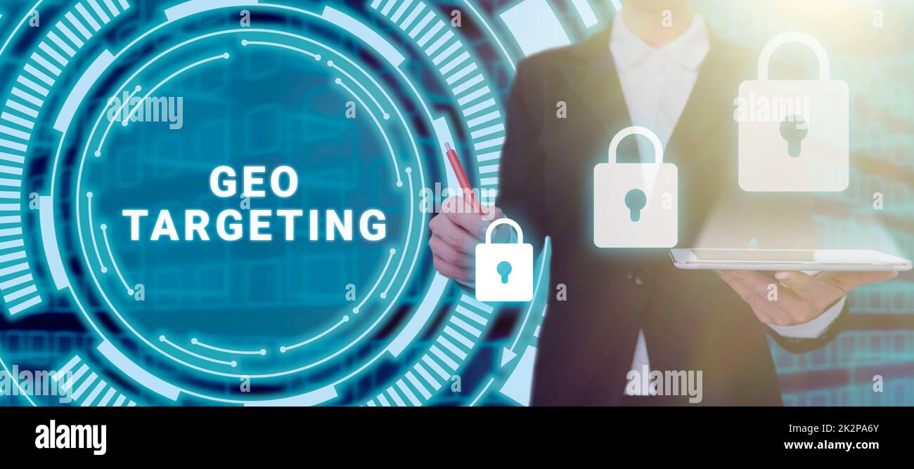 Text sign showing Geo Targeting. Concept meaning Digital Ads Views IP ... Text sign showing Geo Targeting. Concept meaning Digital Ads Views IP ...