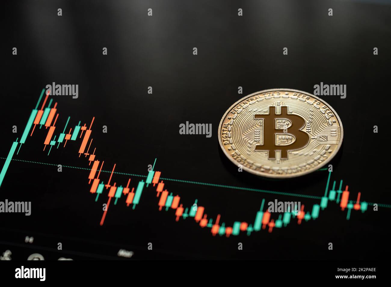 Gold Bitcoin with candle stick graph chart and digital background Stock ...