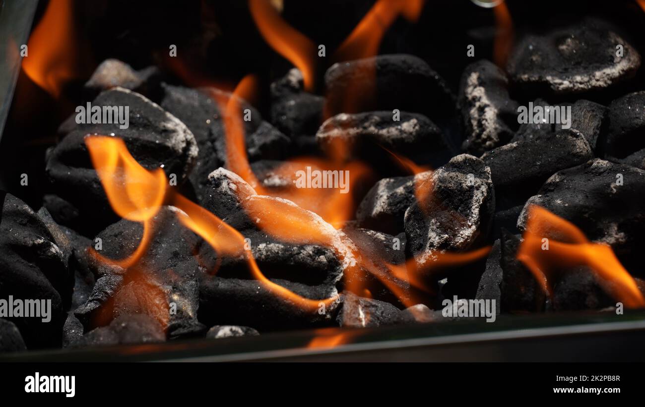 Empty Barbecue Flaming Grill Close Up With Bright Flames Stock Photo ...