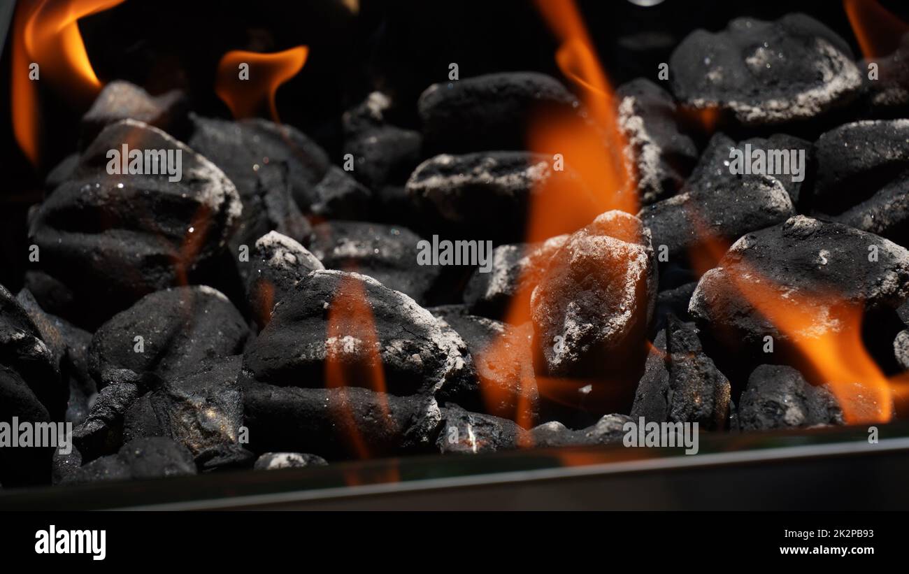 Empty Barbecue Flaming Grill Close Up With Bright Flames Stock Photo ...