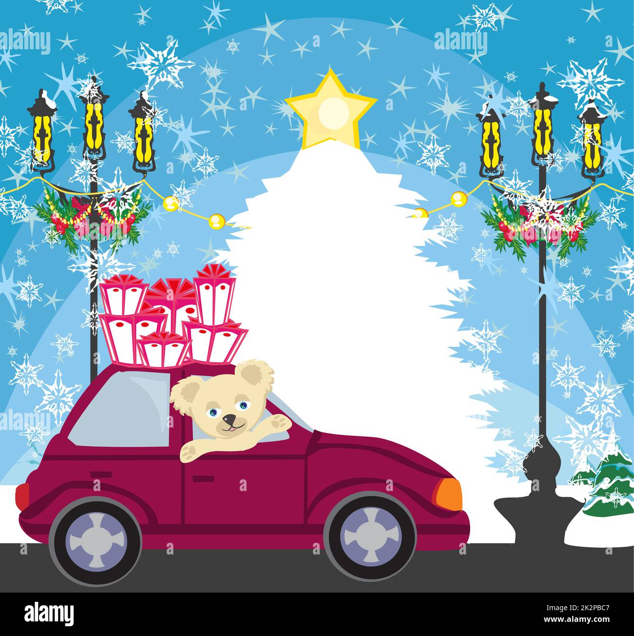 sweet teddy bear in the car with christmas gift box Stock Photo - Alamy
