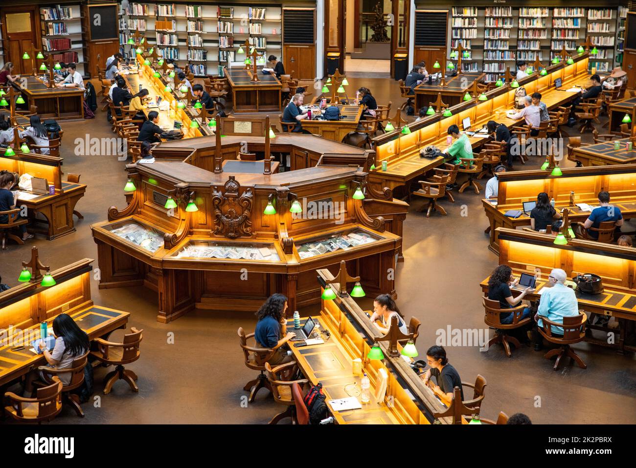 The high-angle view of people reading in the State Library Victoria ...