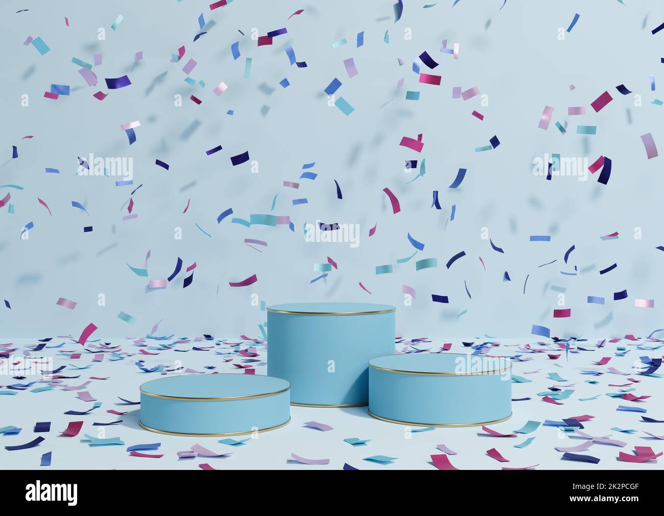 Light, pastel, baby blue 3D rendering product display three podiums ...
