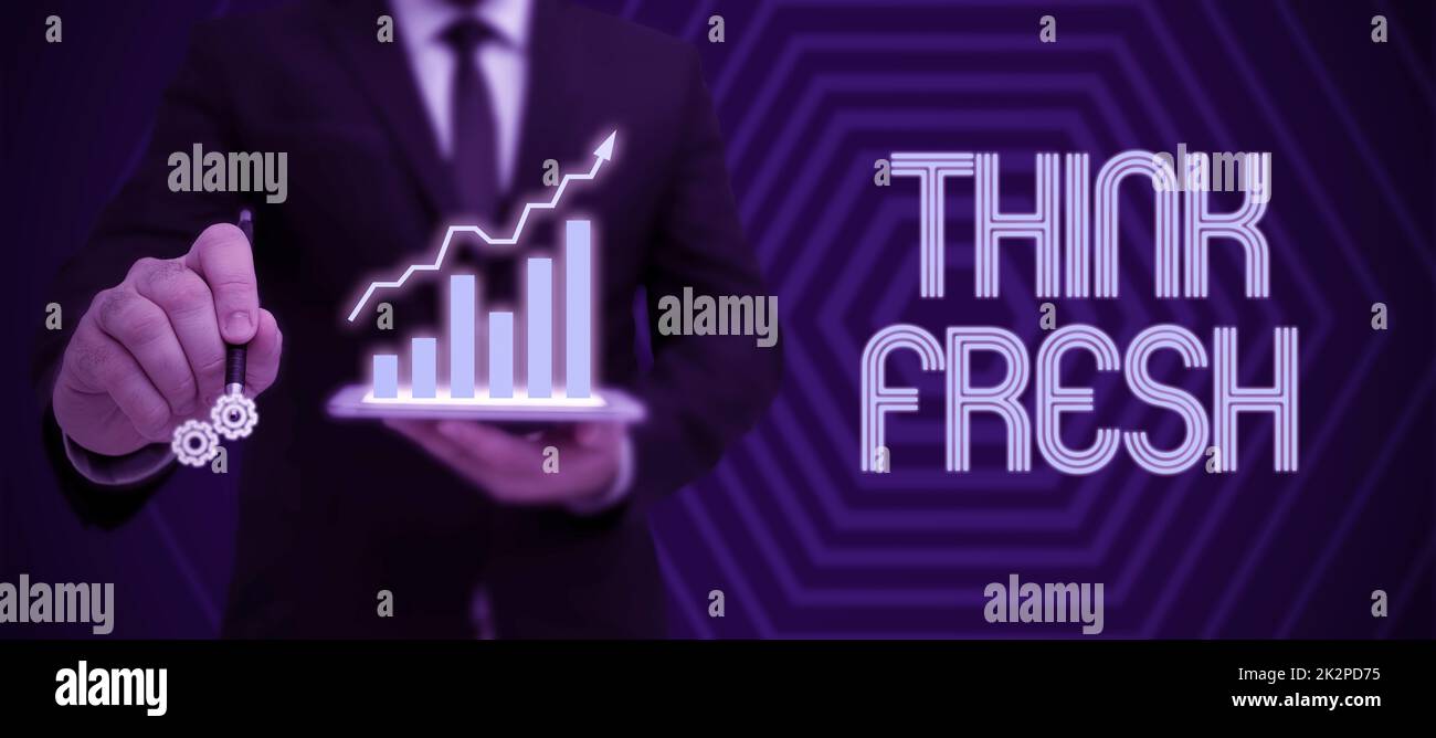 Text caption presenting Think Fresh. Concept meaning Thinking on ...