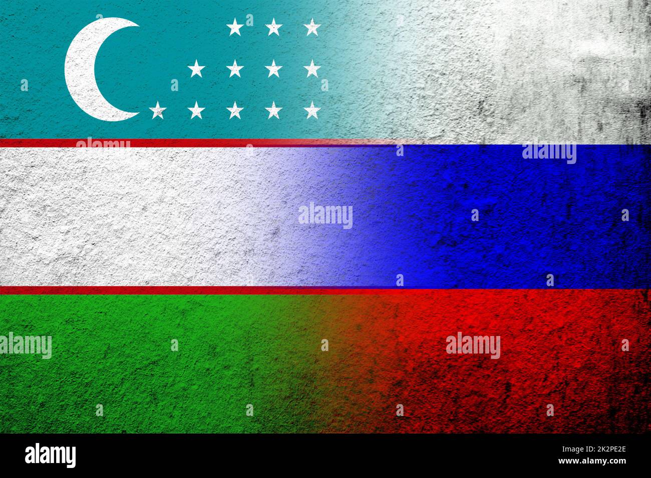 National flag of Russian Federation with The Republic of Uzbekistan ...