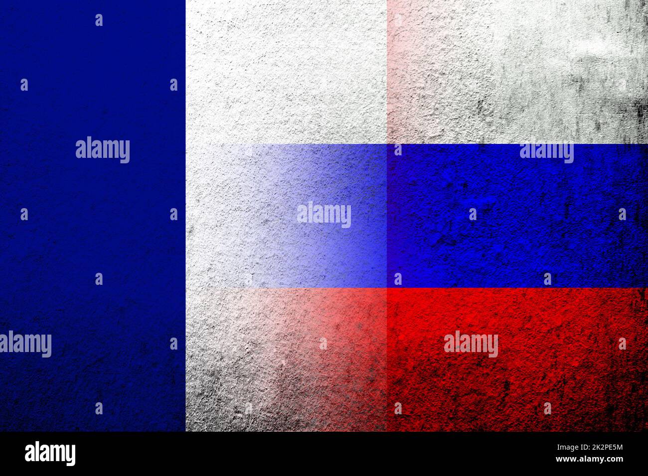 National flag of Russian Federation with The national flag of France ...