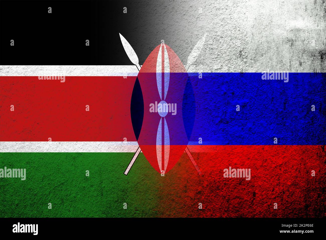 National flag of Russian Federation with The Republic of Kenya National ...