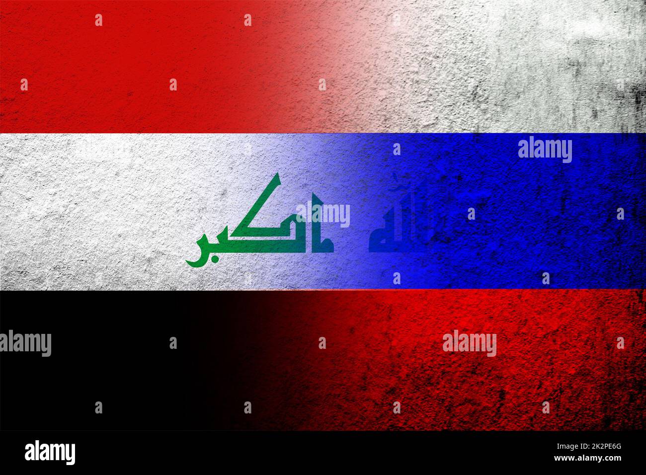 National flag of Russian Federation with the Republic of Iraq National ...