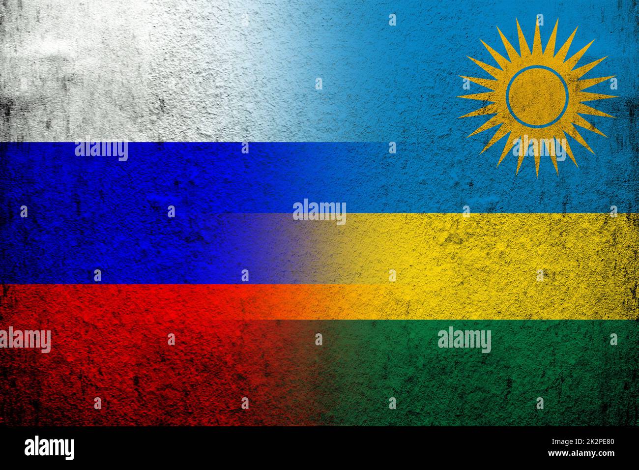 National flag of Russian Federation with the Republic of Rwanda ...