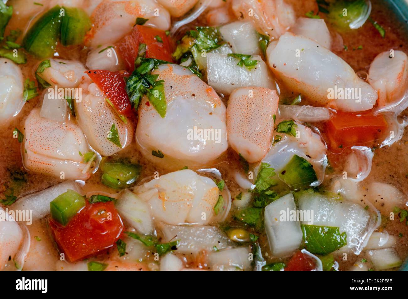 Red Shrimp Ceviche, close up Mexican food, low key Stock Photo - Alamy