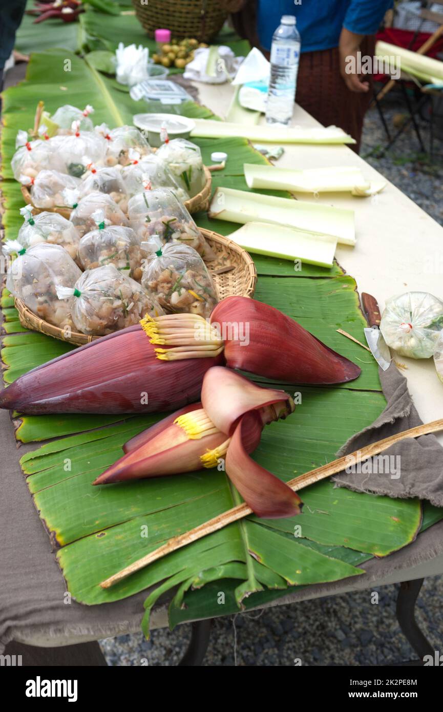 Salt on banana blossom . concept THAI FOOD Stock Photo - Alamy