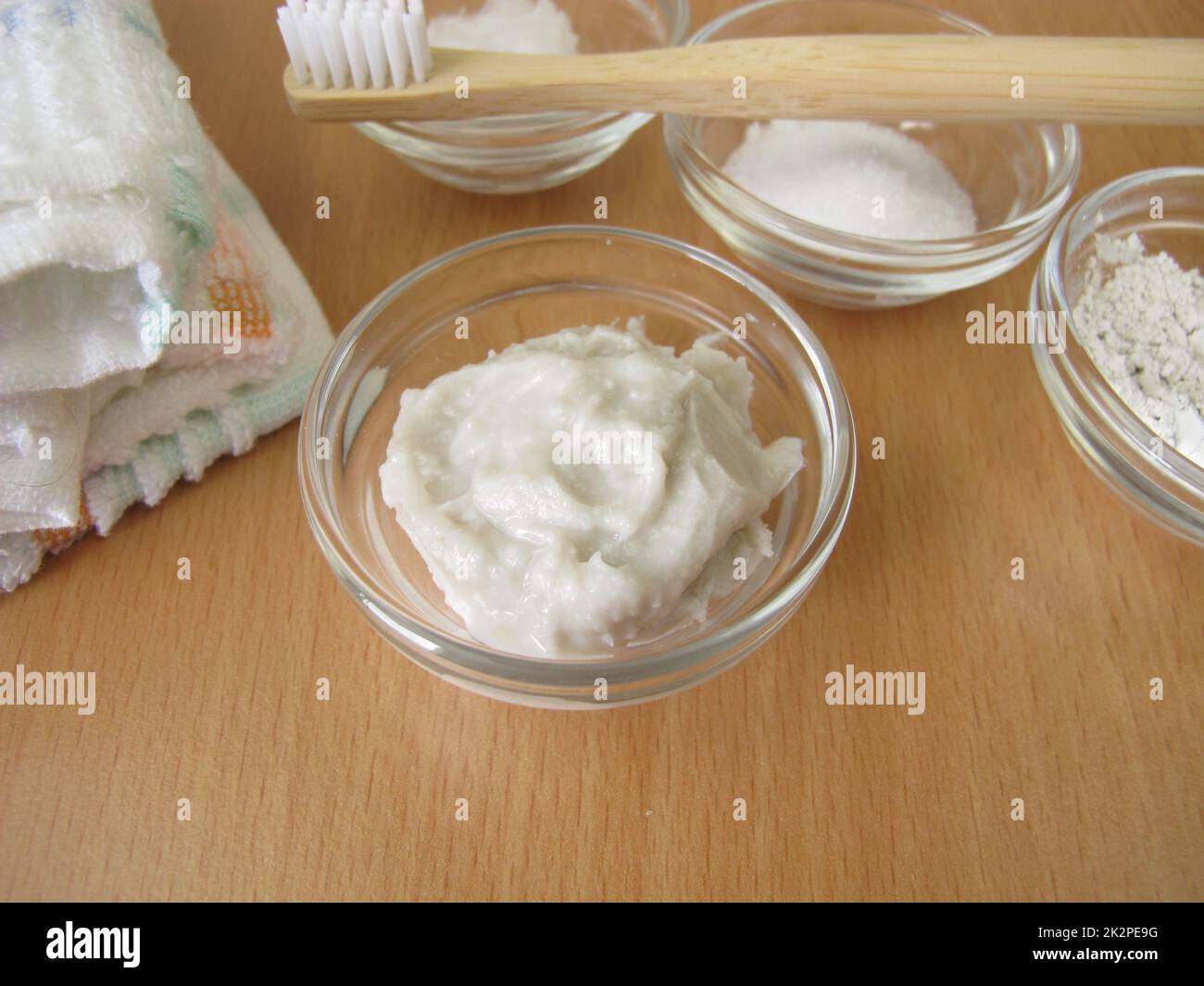 Homemade toothpaste with coconut oil, xylitol and chalk powder Stock ...