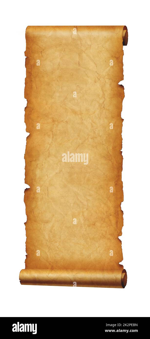 Old paper vertical banner. Parchment scroll isolated on white with ...