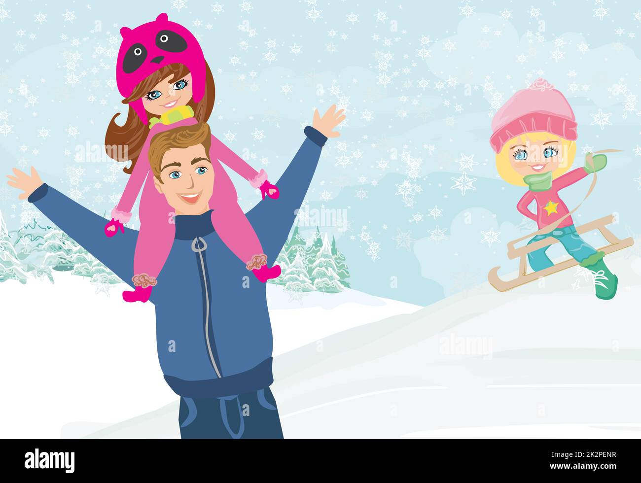 fun with dad in the snow Stock Photo - Alamy