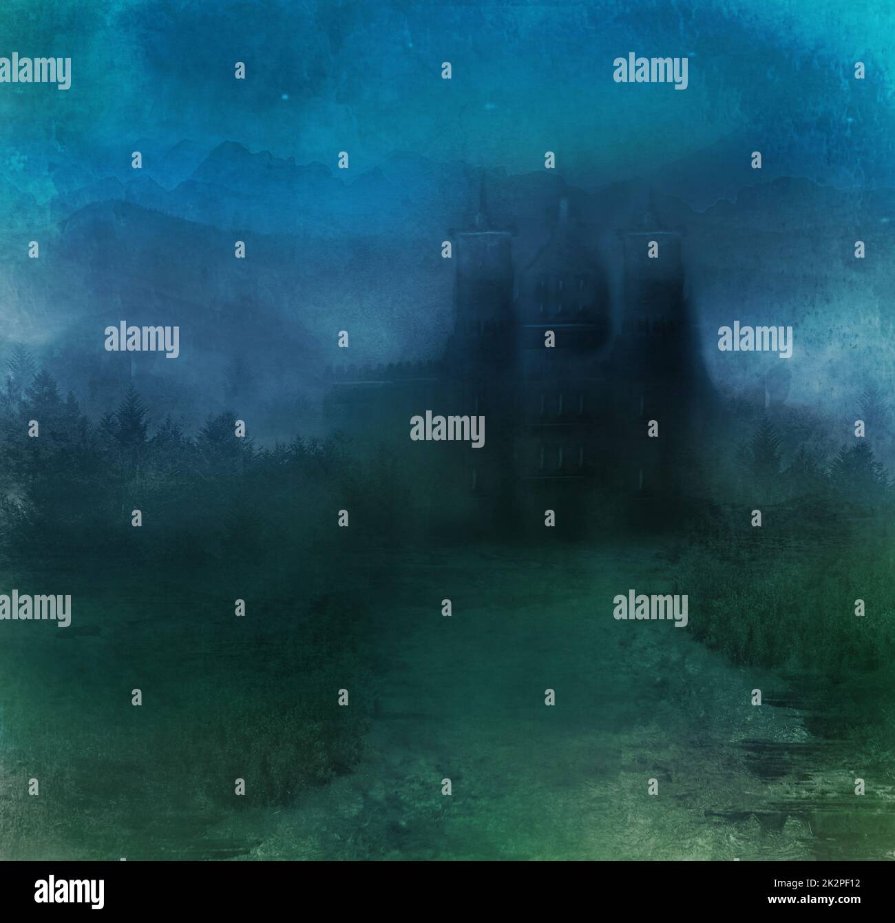 abstract landscape with old castle Stock Photo - Alamy