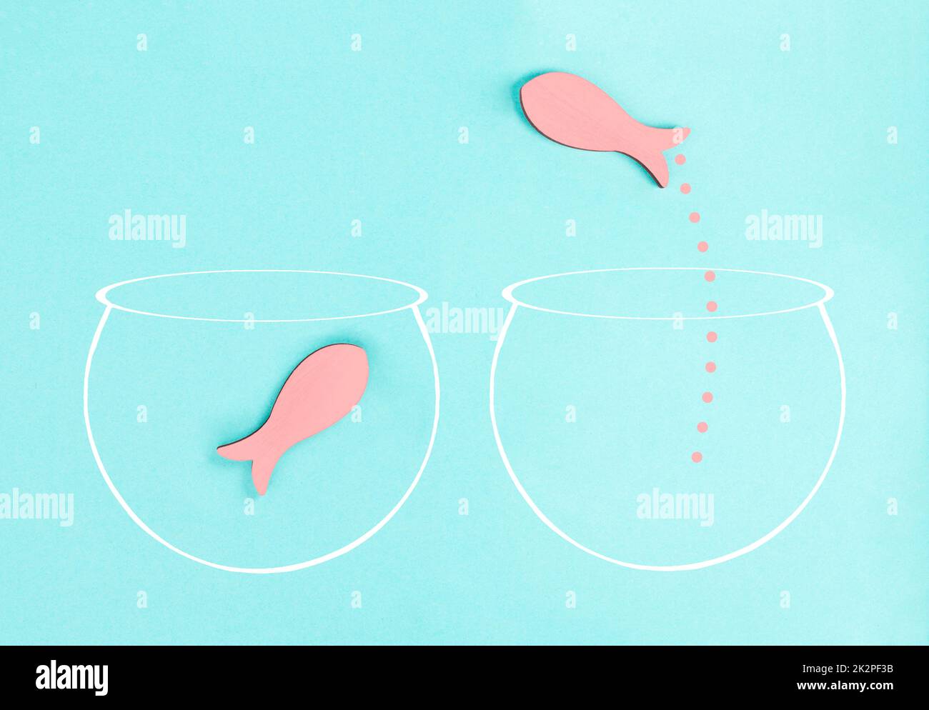 One fish is the leader of the group, leadership and teamwork concept ...