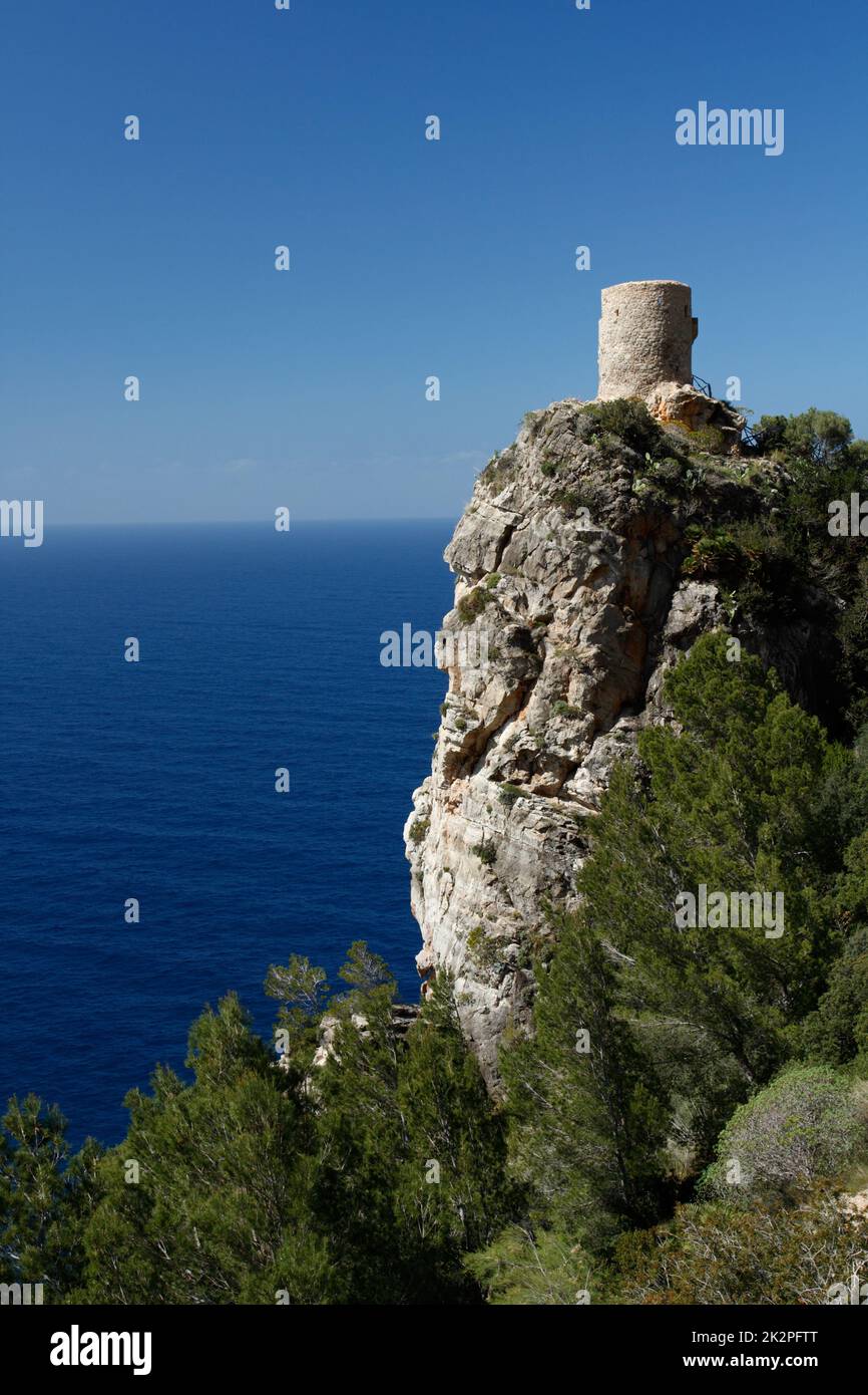 ancient watchtower torre des verger at the steep seacoast of northwest ...