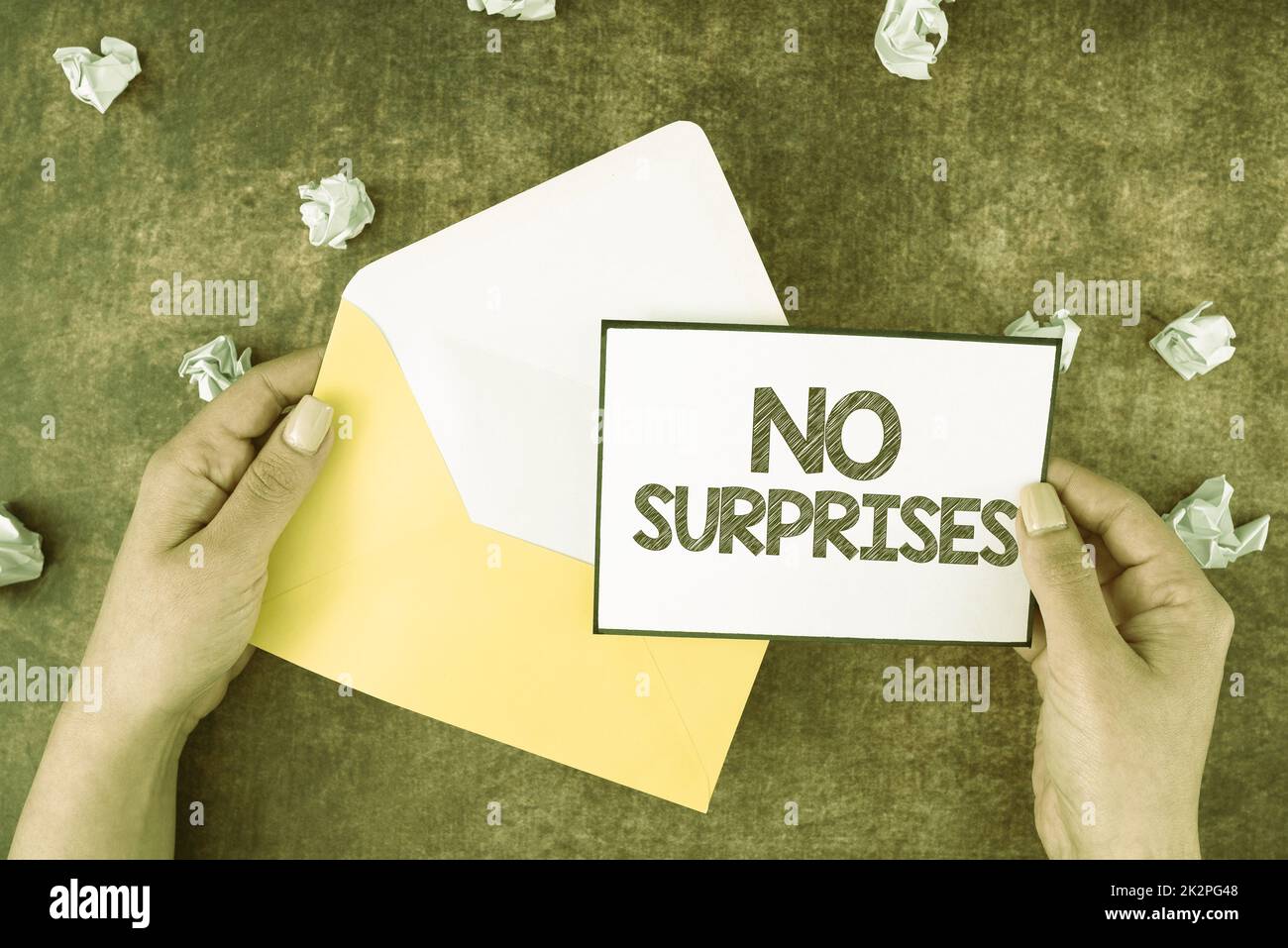 Hand writing sign No Surprises. Business showcase Presupposed Eventual ...