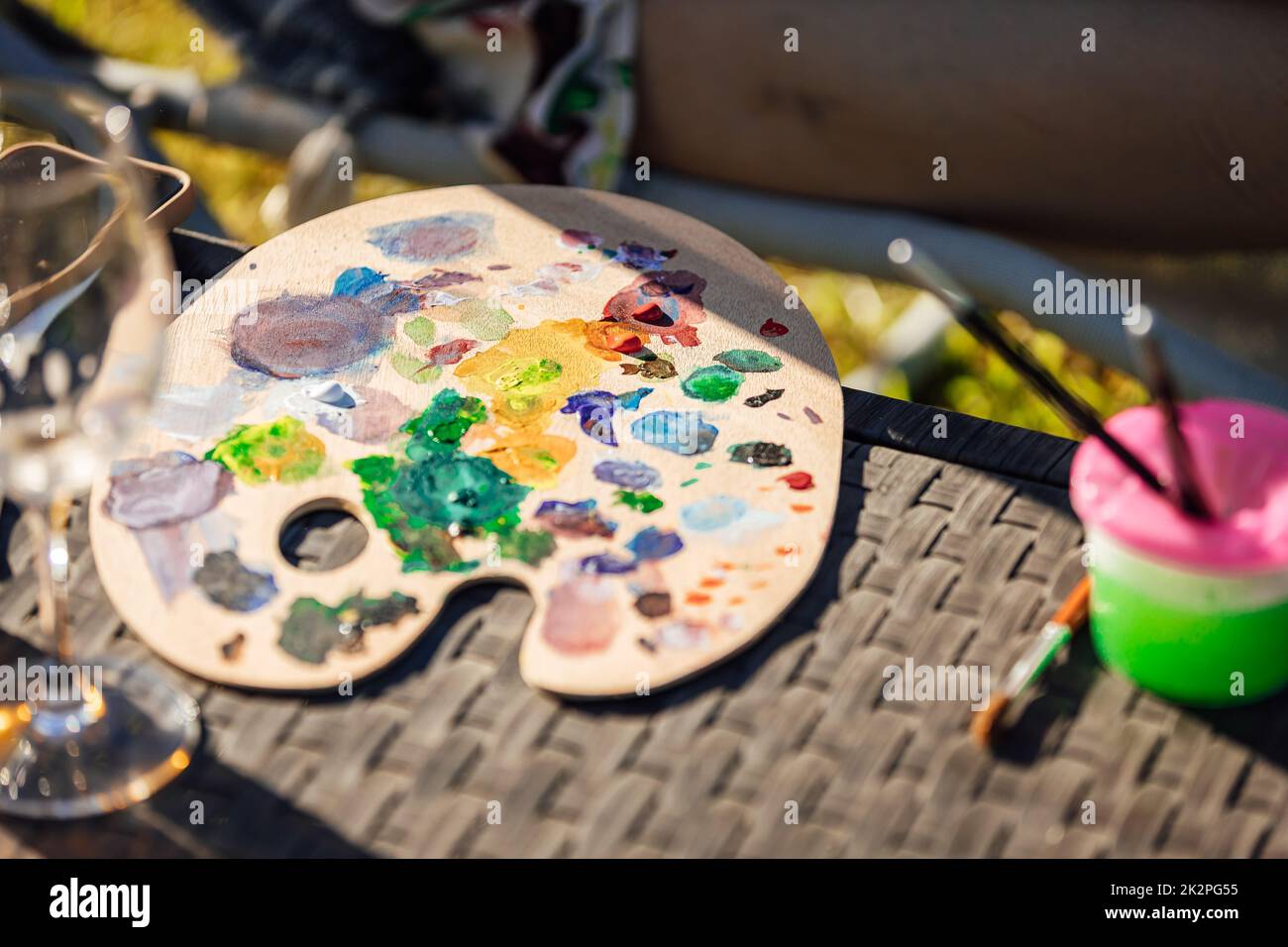 An Artists palette with colors mix over Stock Photo - Alamy