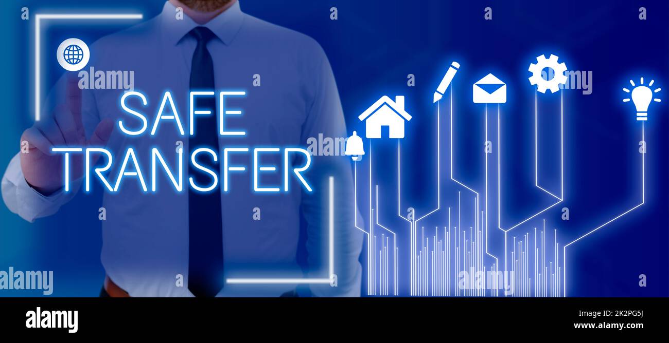 Hand writing sign Safe Transfer. Word for Wire Transfers electronically ...