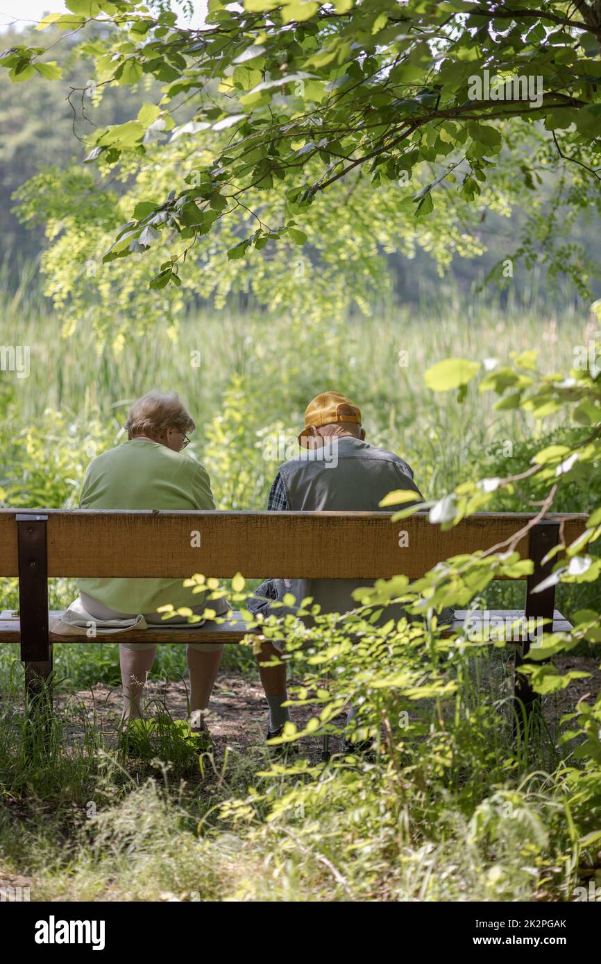Happy grandparents walk park in hi-res stock photography and images - Alamy