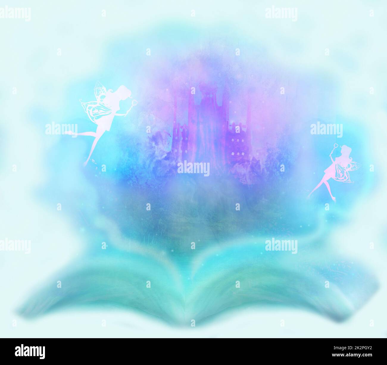Magic world of tales, fairy castle appearing from the book Stock Photo ...