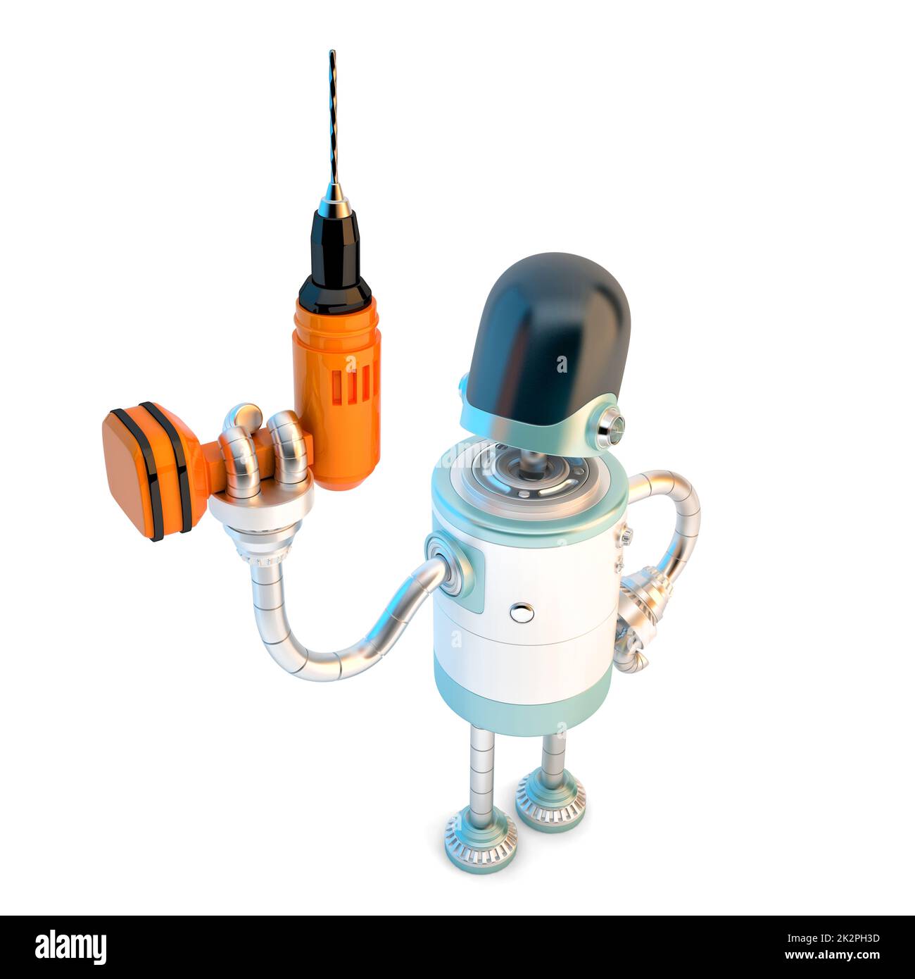 Robot with drill. 3D illustration. Isolated on white Stock Photo - Alamy