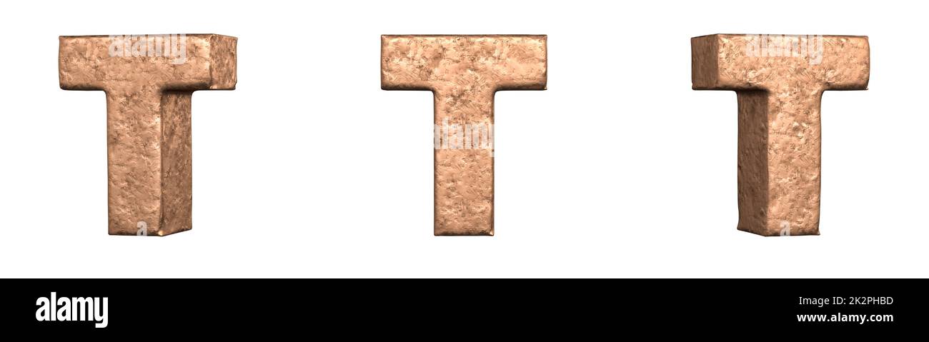 Letter T from Copper letters alphabet collection set. Isolated. 3D ...