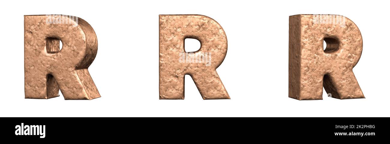 Letter R from Copper letters alphabet collection set. Isolated. 3D ...