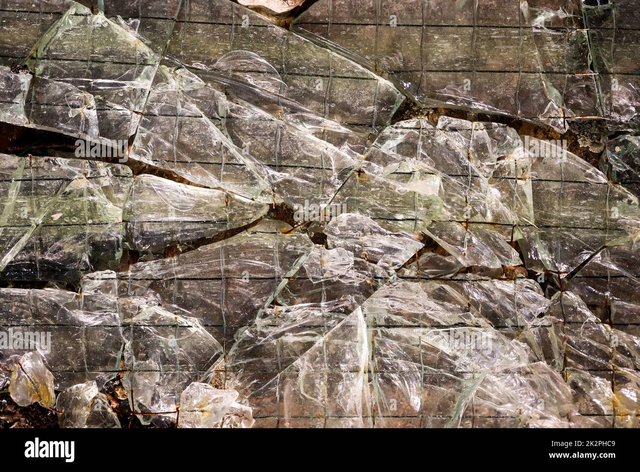 Many glass shards of a glass pane, wire glass that is broken Stock ...