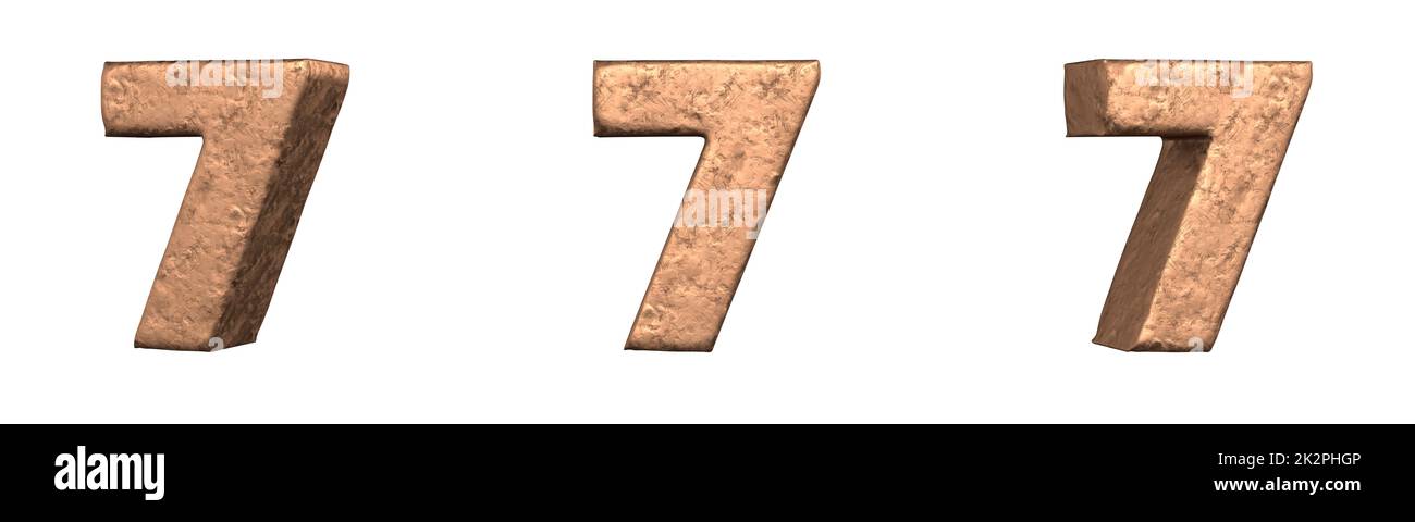 Number 7 (Seven) from Copper numbers collection set. Isolated. 3D ...