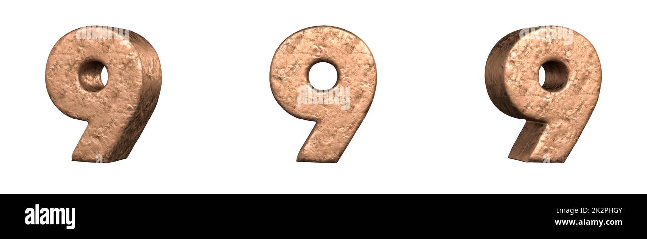 Number 9 (Nine) from Copper numbers collection set. Isolated. 3D Rendering Stock Photo - Alamy