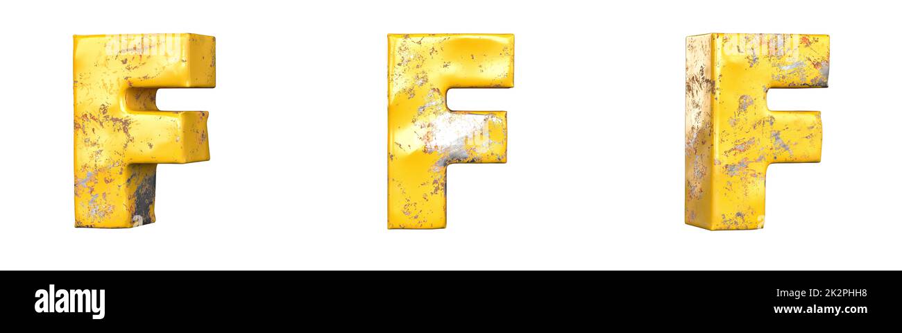 Letter F from alphabet set of metallic yellow grunge letters. Isolated ...