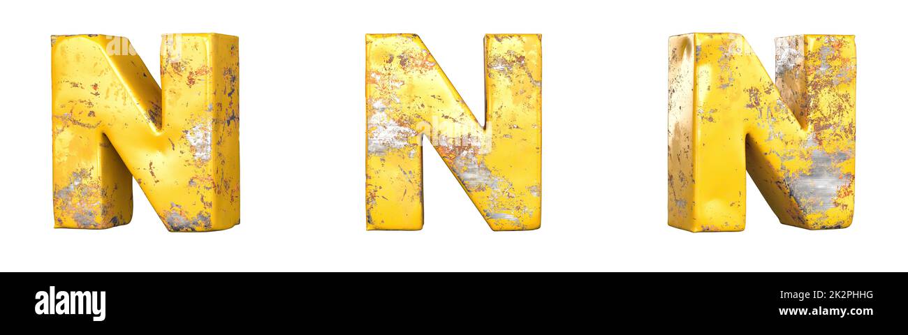 Letter N from alphabet set of metallic yellow grunge letters. Isolated ...