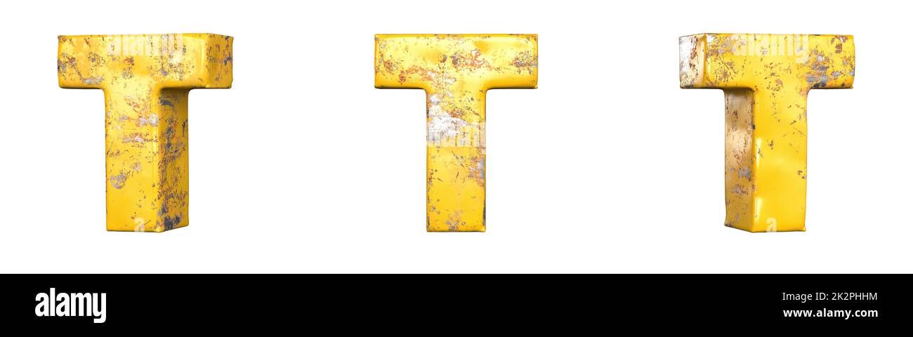 Letter T from alphabet set of metallic yellow grunge letters. Isolated ...