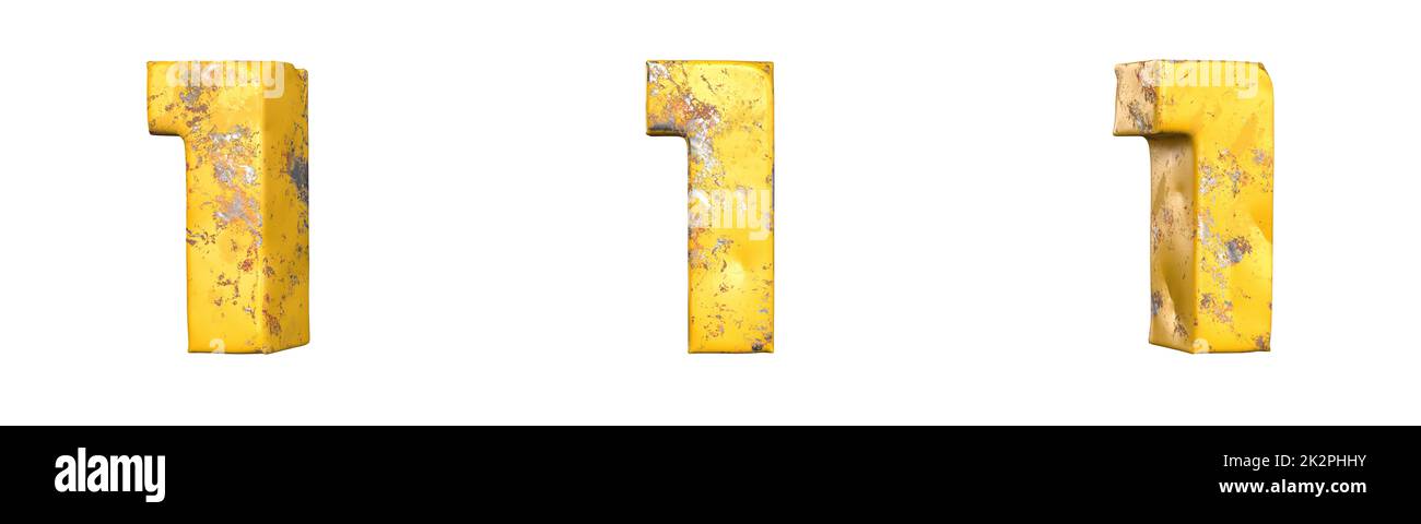 Number 1 (one) from a set of metallic yellow grunge numbers. Isolated ...