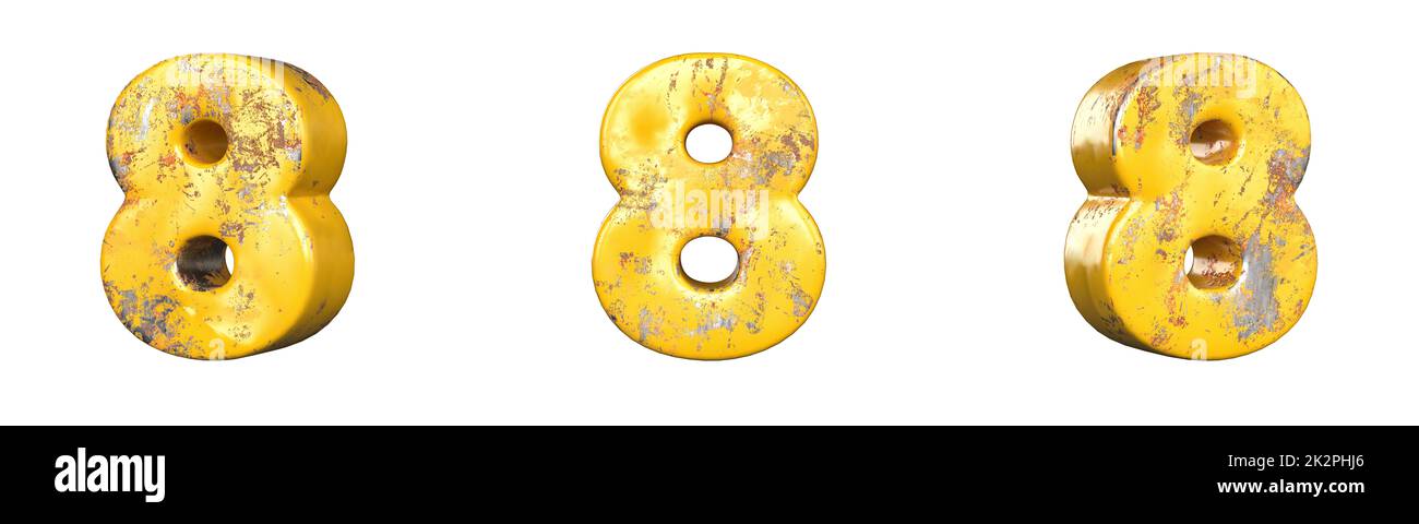 Number 8 (eight) from a set of metallic yellow grunge numbers. Isolated ...