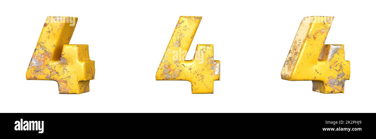 Number 4 (four) from a set of metallic yellow grunge numbers. Isolated ...