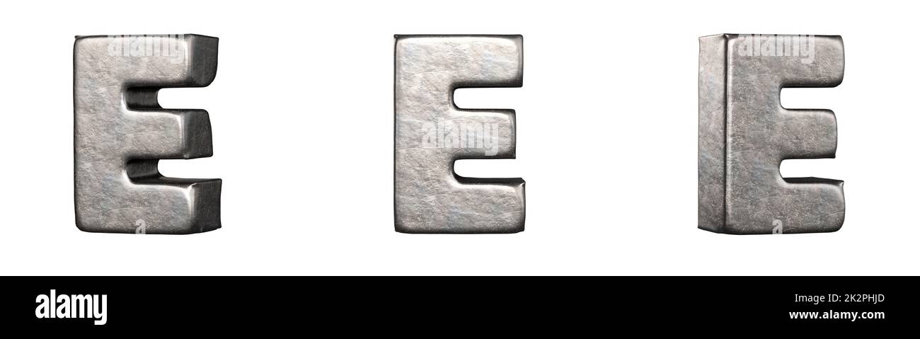 Letter E from a scratched iron letters collection. Isolated. 3D ...