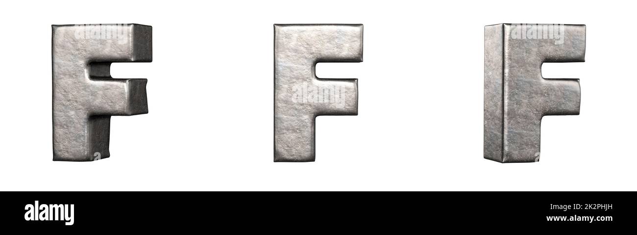 Letter F from a scratched iron letters collection. Isolated. 3D ...