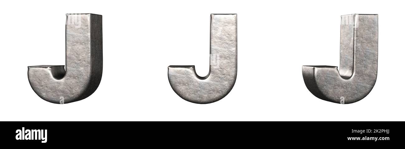 Letter J from a scratched iron letters collection. Isolated. 3D ...